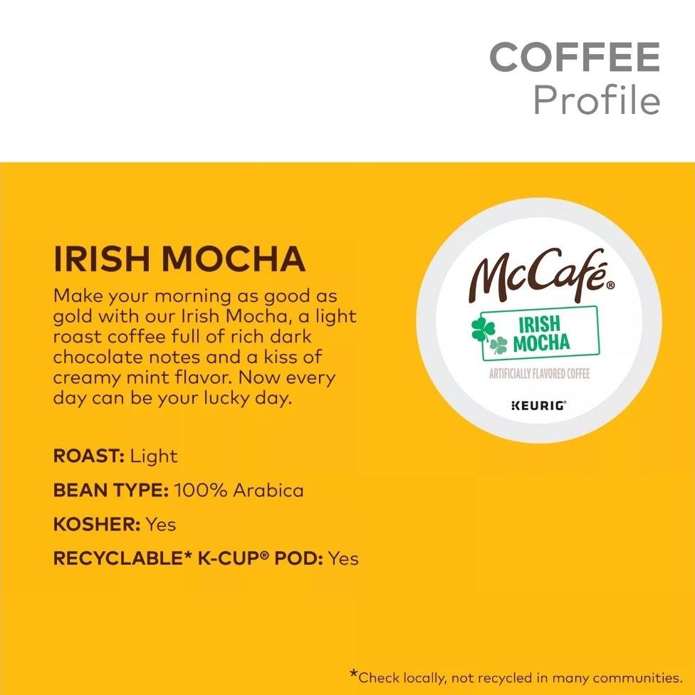 McCafe Irish Mocha, Light Roast, Keurig K-Cup Coffee Pods, box of 24 k ...